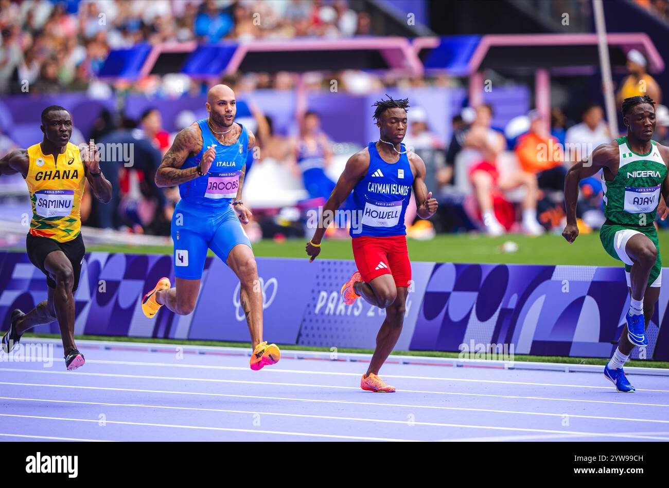 Marcell Jacobs participating in the 100 metres at the Paris 2024 ...