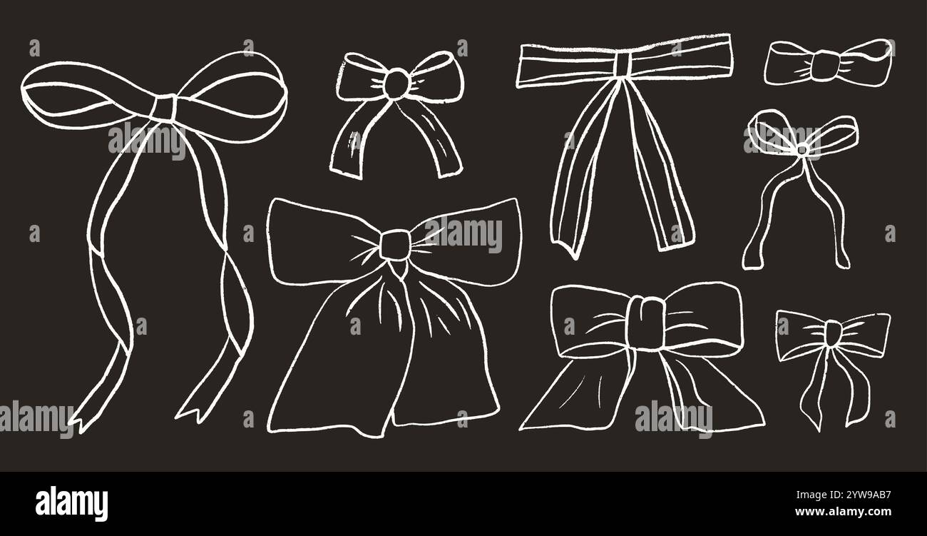 Chalk bow set. Doodle ribbons collection for gift decoration. Vector ...