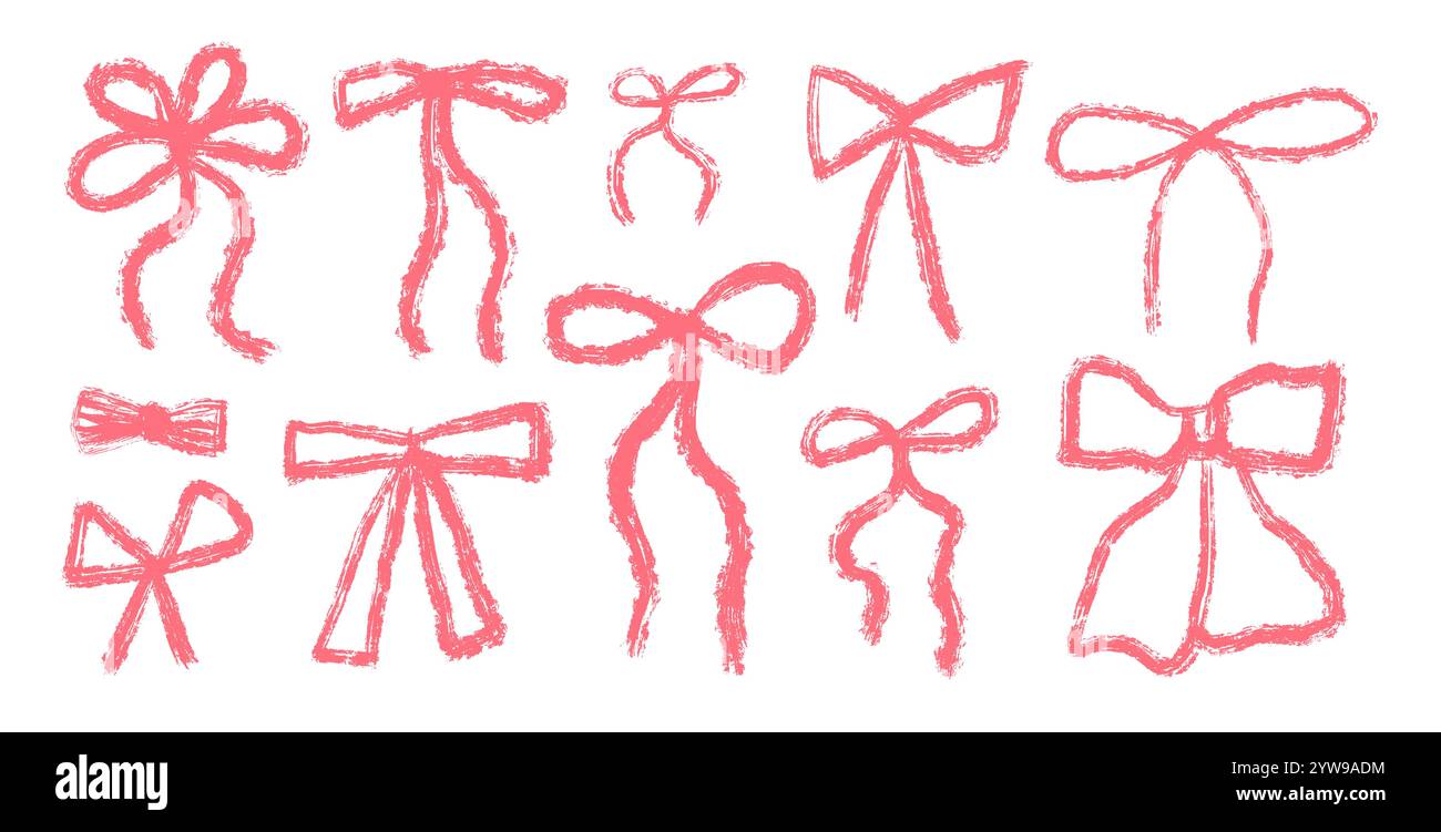 Crayon bow set. Brush pink ribbons isolated on white background ...