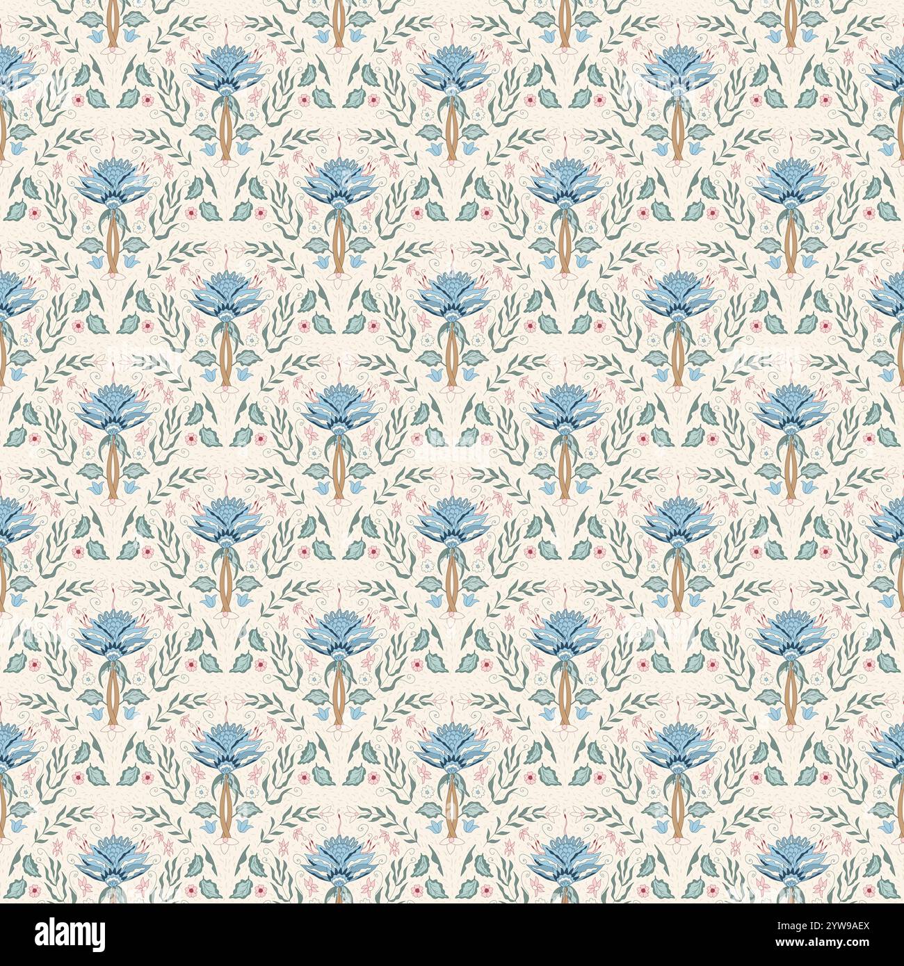 Indian chintz beige seamless pattern. Modern lotus flower scallop ...