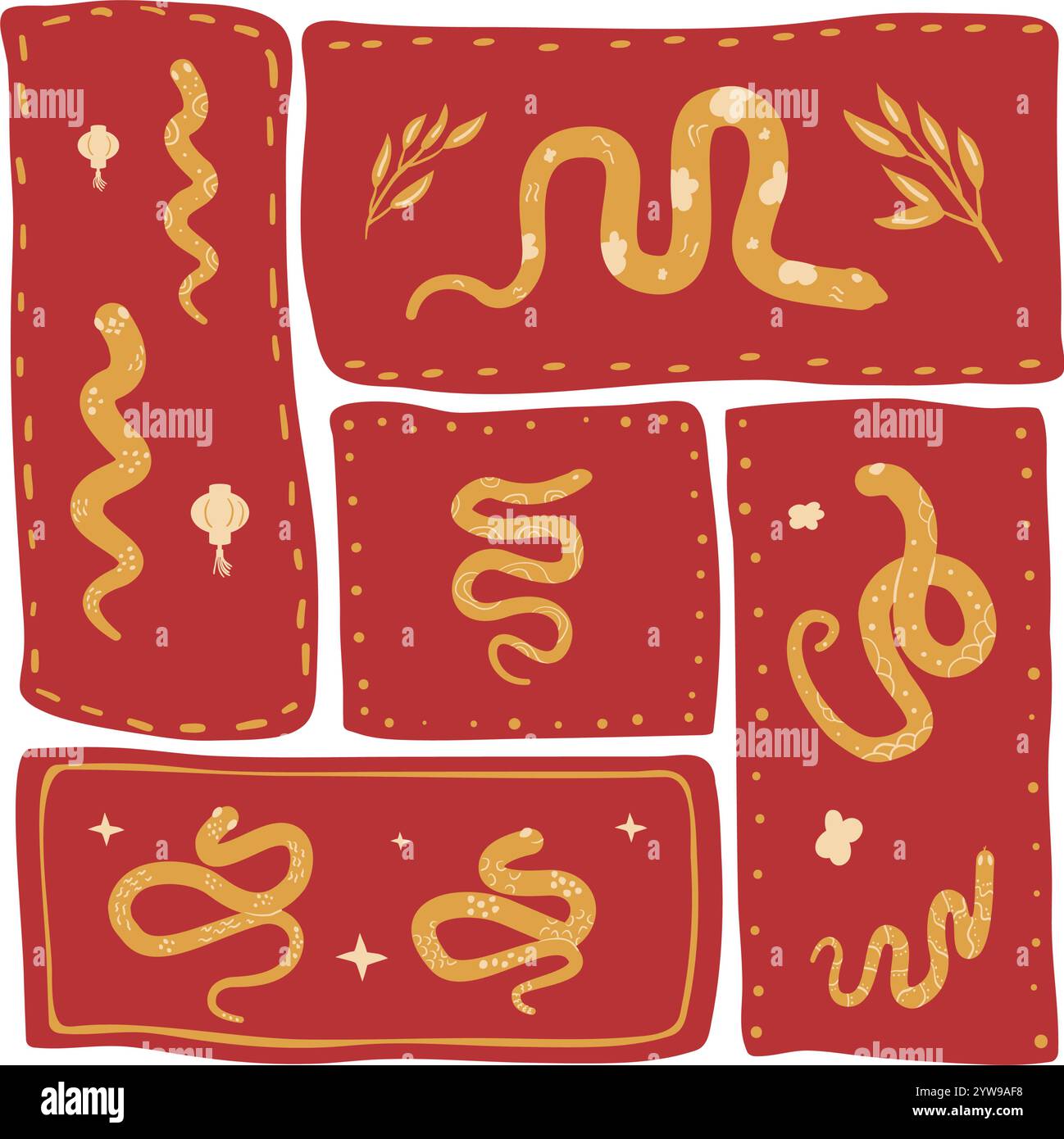 Green snake Chinese New Years square emblem symbol. Cny zodiac snake ...