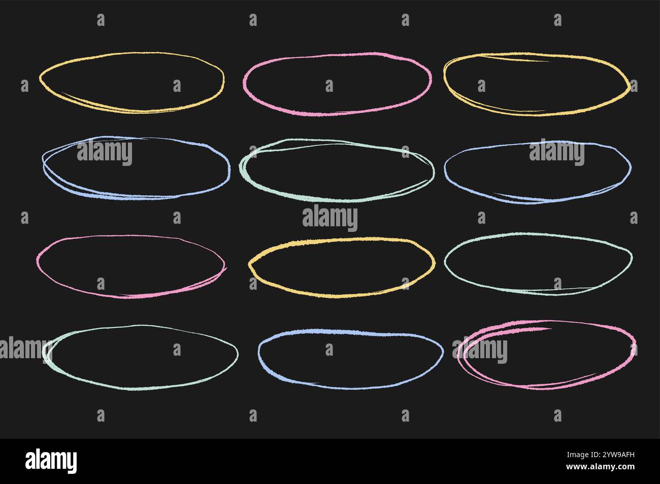 Freehand crayon ellipse brush border. Childish frames set. Hand drawn ...