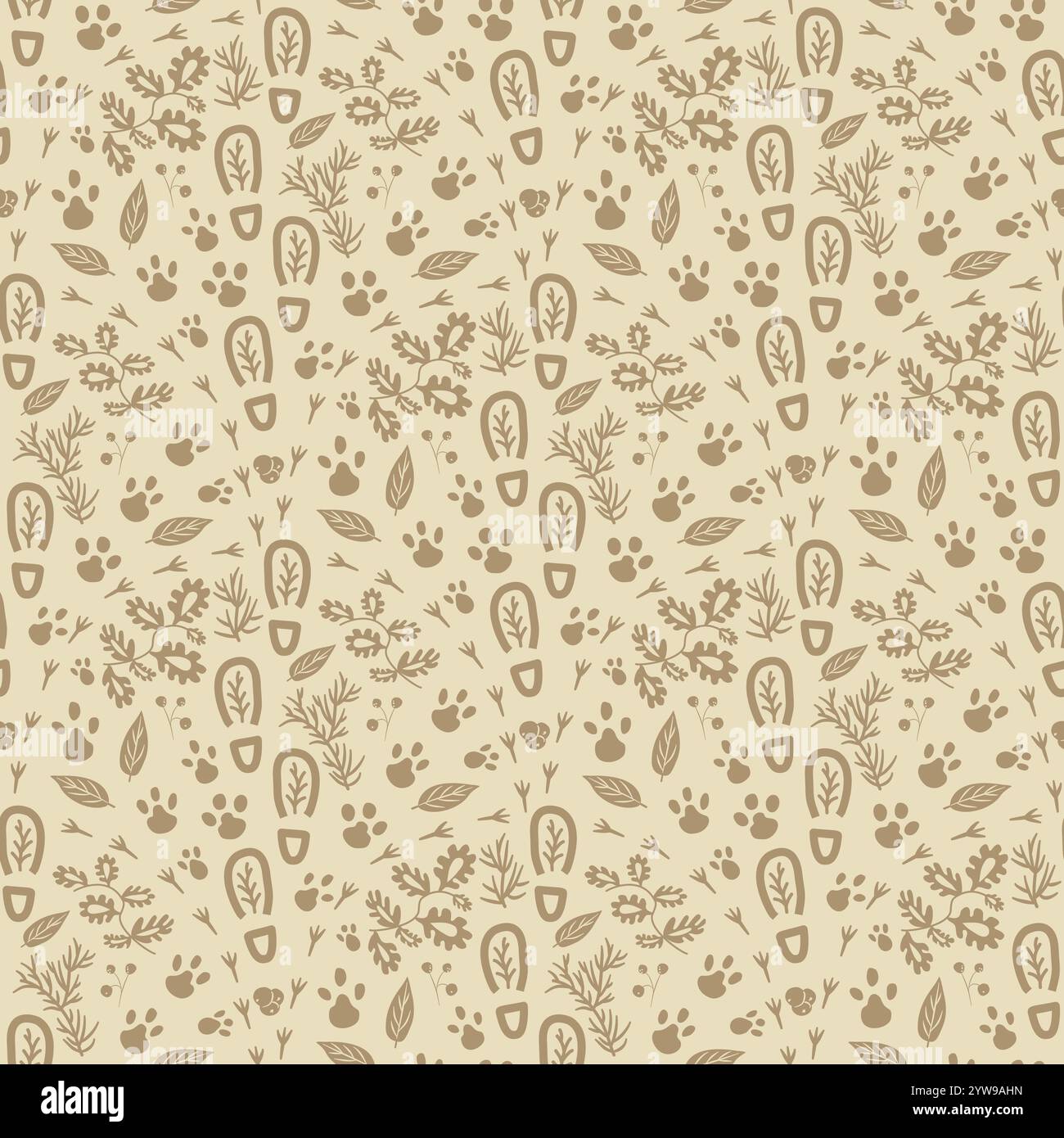 Woodland seamless pattern. Forest endless background. Monochrome ...