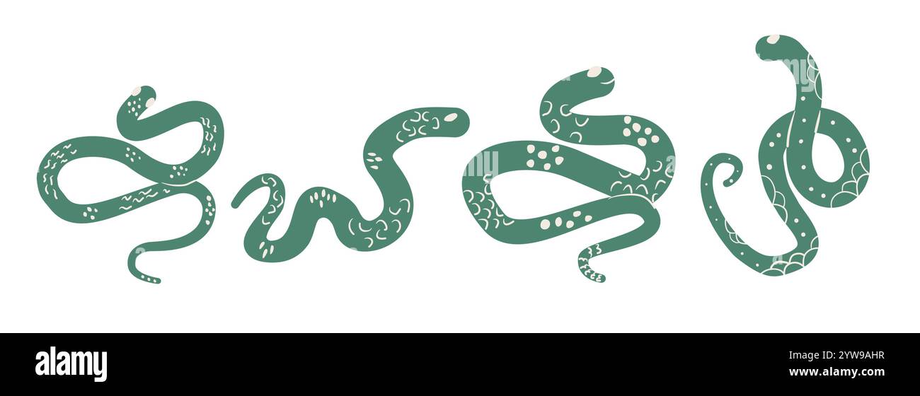Green snake Chinese New Years symbol set. Cny zodiac snake lunar 2025 ...