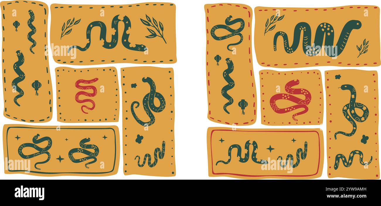 Green snake Chinese New Years square emblem symbol. Cny zodiac snake ...