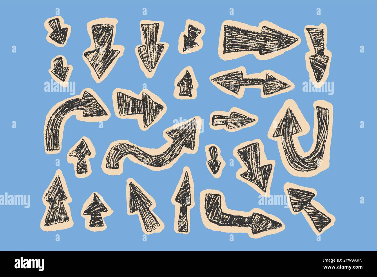 Arrow collage set crayon drawing Pointers isolated. Navigation marks ...