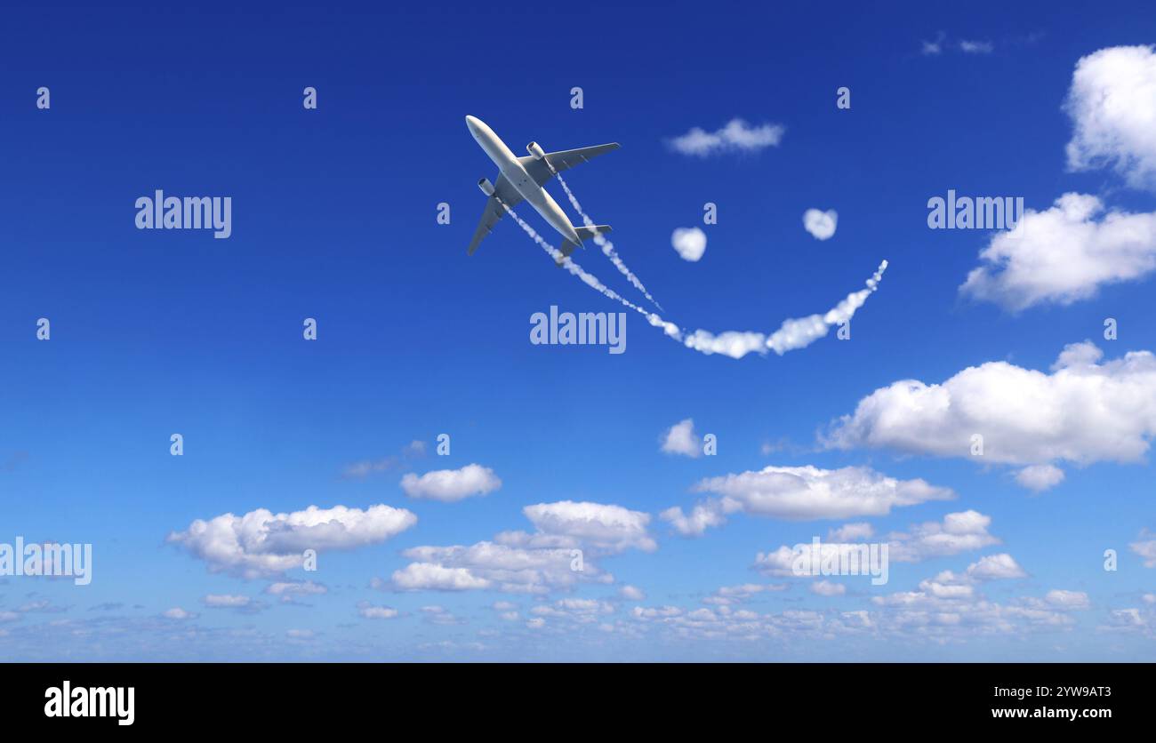 Aircraft and Jet trailing smoke in the sky. Funny cloud emoji, airplane ...