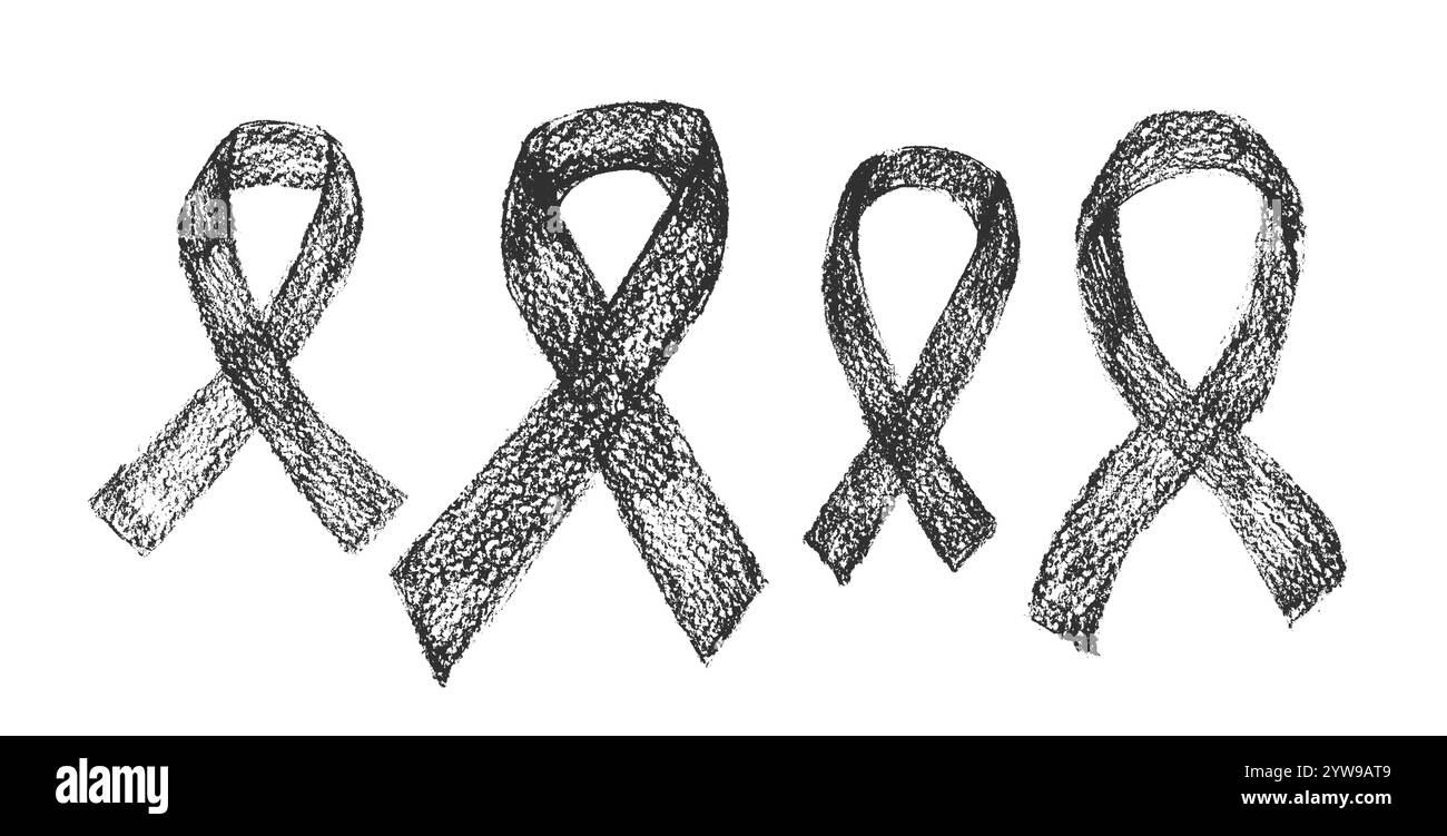 Crayon ribbon awareness set. Symbol of solidarity campaign doodle ...