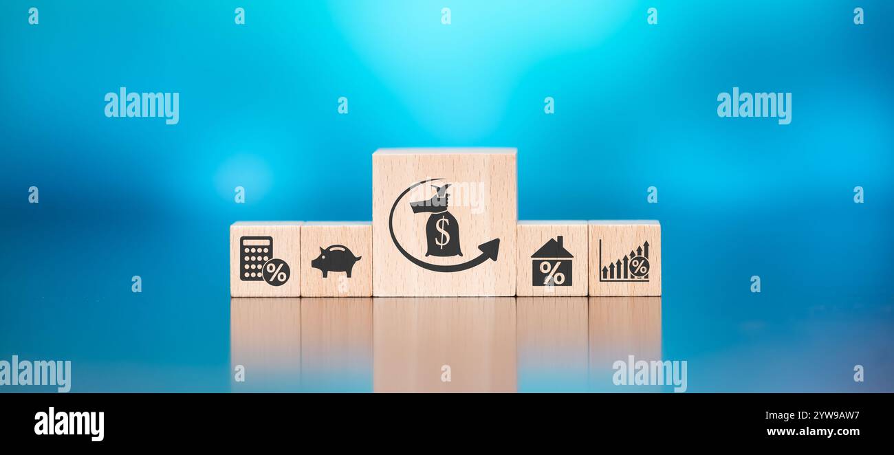 Wooden blocks with symbol of roi concept on blue background Stock Photo ...
