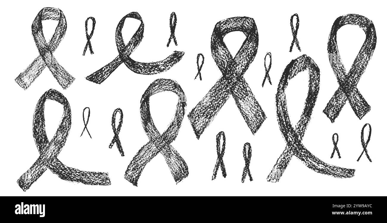 Crayon awareness ribbon set. Symbol of solidarity campaign doodle ...