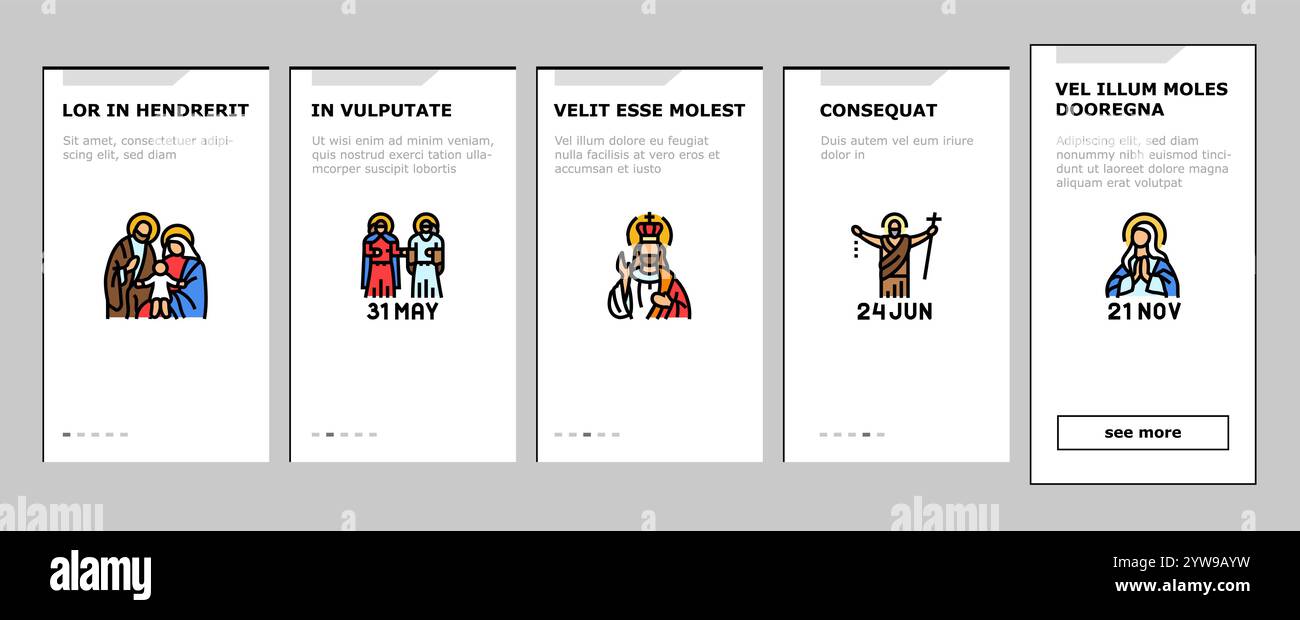 catholic holidays church easter onboarding icons set vector Stock ...