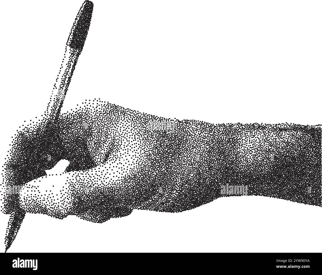 Stipple dotted male writing hand with a pen. Vector textured male arm ...