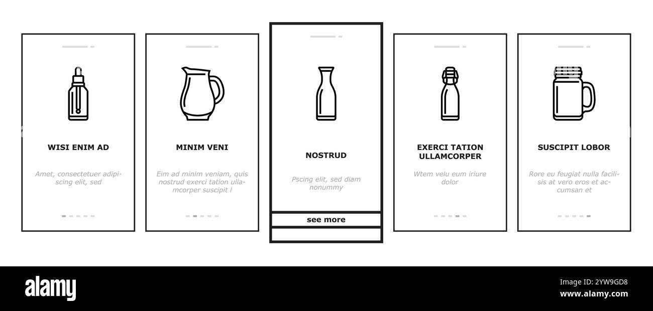 glass packaging bottle product onboarding icons set vector Stock Vector ...