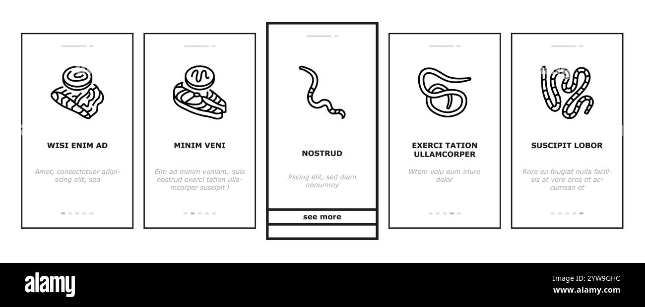 helminth worm parasite roundworm onboarding icons set vector Stock ...