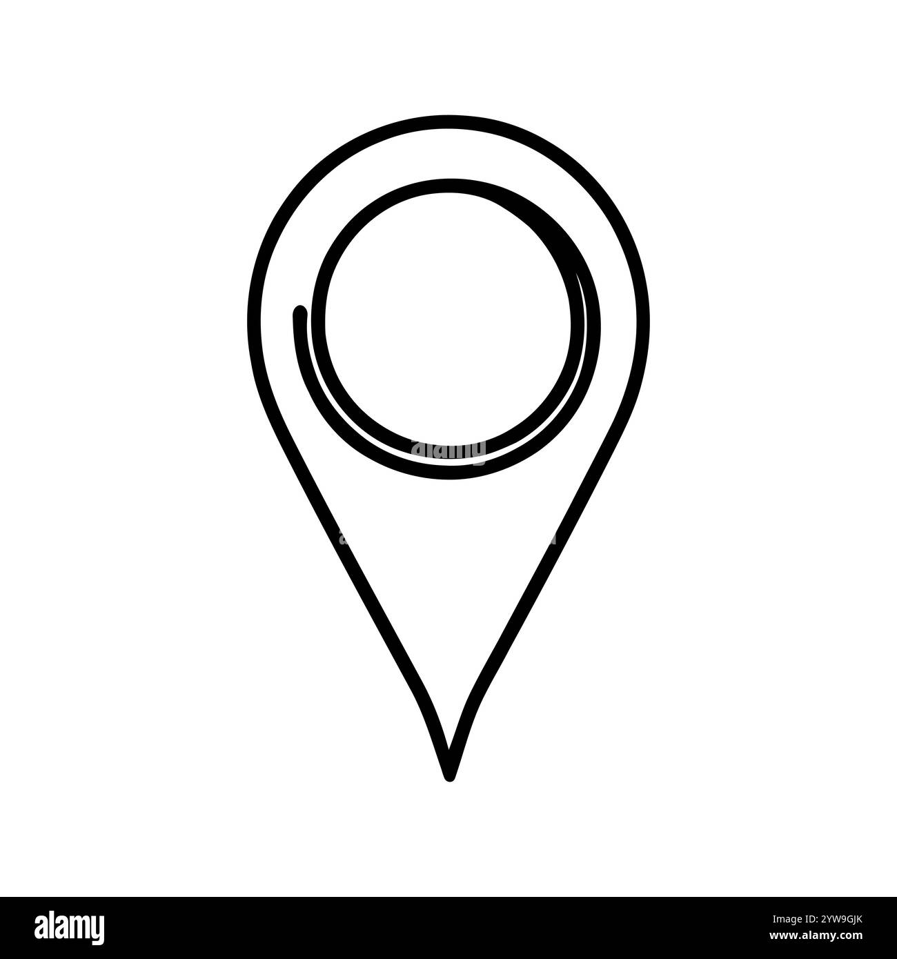 Linear location pin icon, isolated on white background. Black hand ...