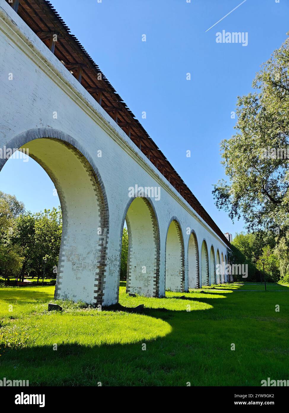 A view of a historic aqueduct featuring multiple arches, set against ...