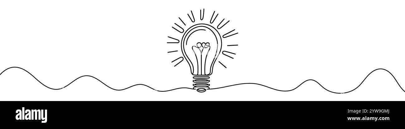 Continuous editable line drawing of light bulb. One line drawing ...
