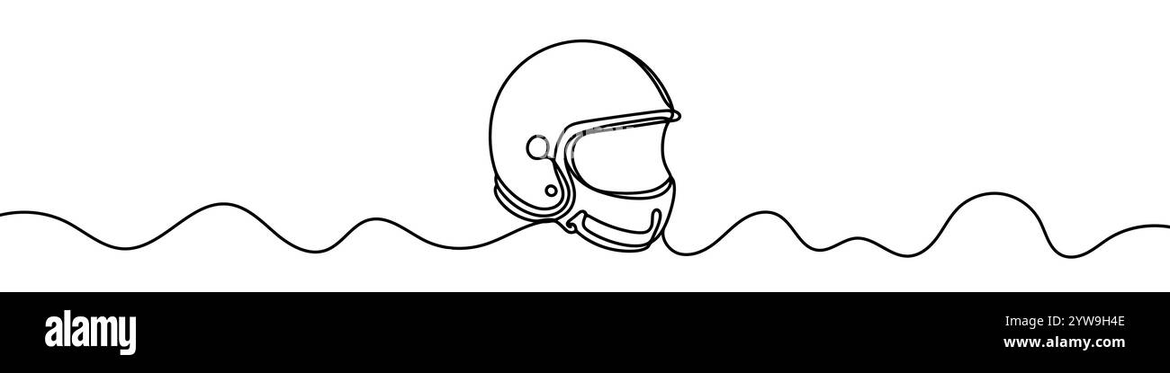 One continuous line illustration of a motorcycle helmet, isolated on ...