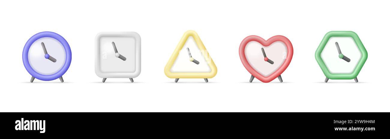 Realistic set of table clocks in 3D. Realistic alarm clocks of ...