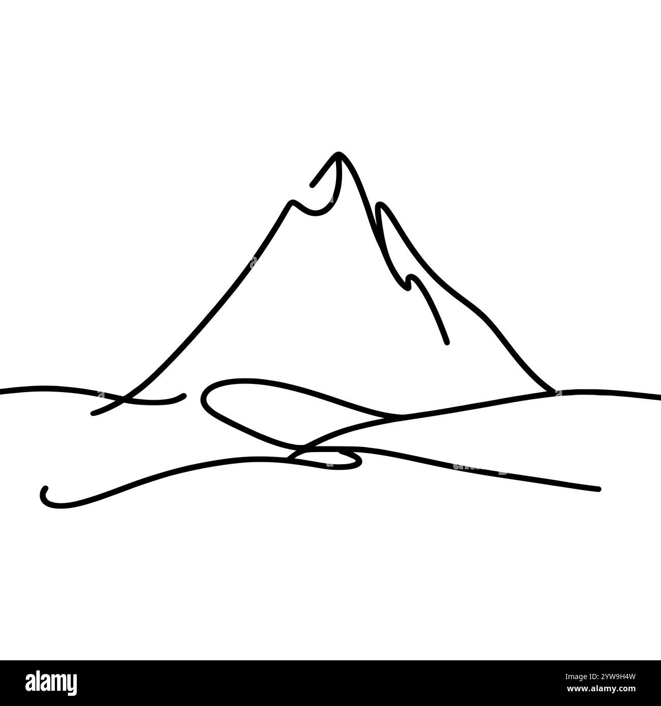 Linear mountains, isolated on white background. Black hand drawn ...