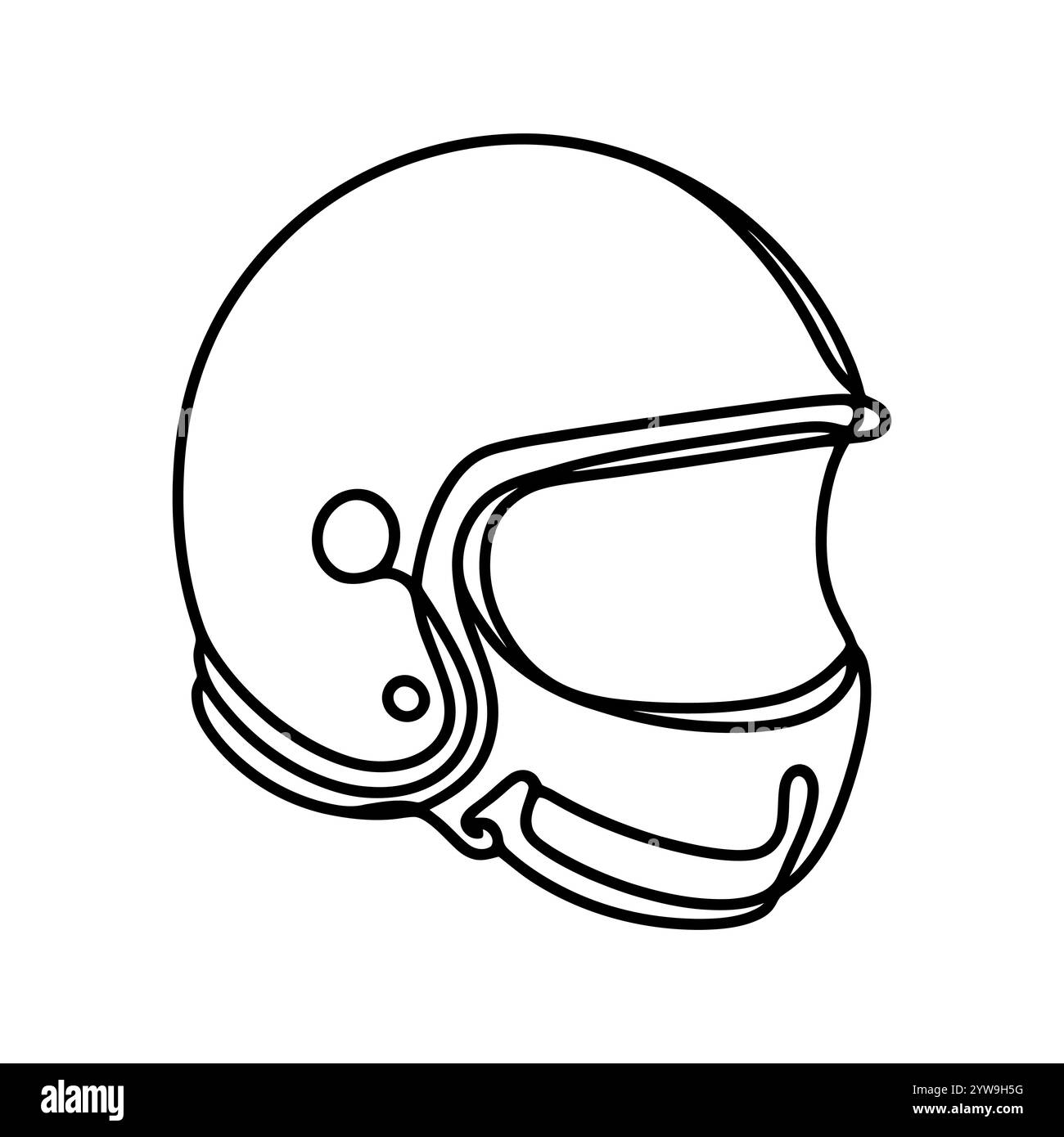 Linear motorcycle helmet icon. Black and white image of a hand-drawn ...