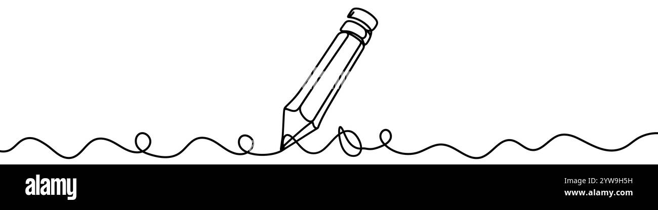 One continuous line illustration of a pencil, isolated on white ...