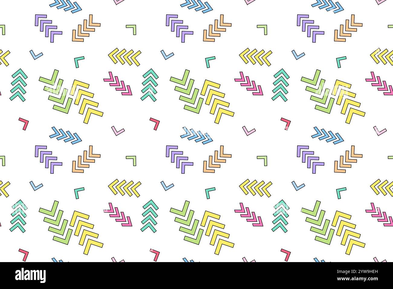 Vibrant repeating pattern of colorful arrows, chevrons, and check marks ...