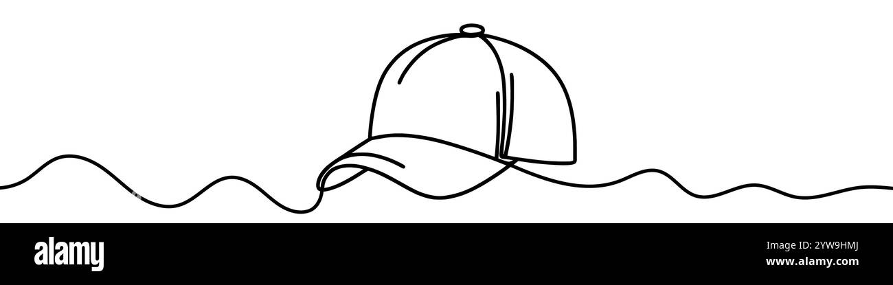 Continuous line drawing of baseball cap. One line drawing of a baseball ...