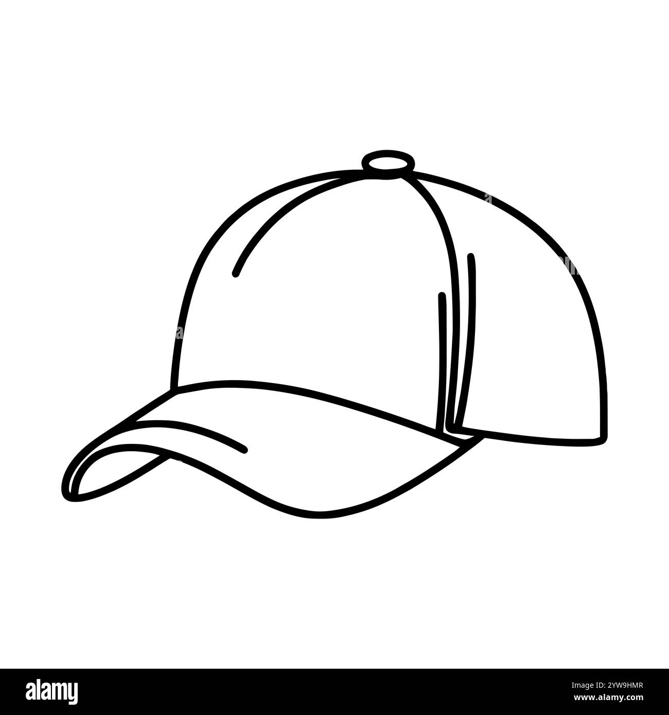 Simple black line drawing of a baseball cap icon, isolated on a white ...