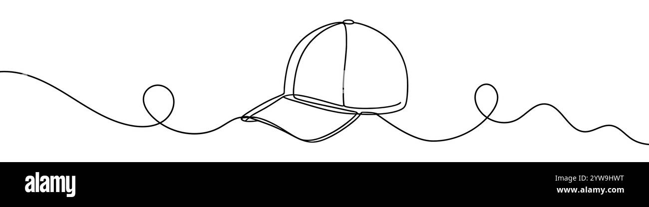 Continuous line drawing of baseball cap. One line drawing of a baseball ...