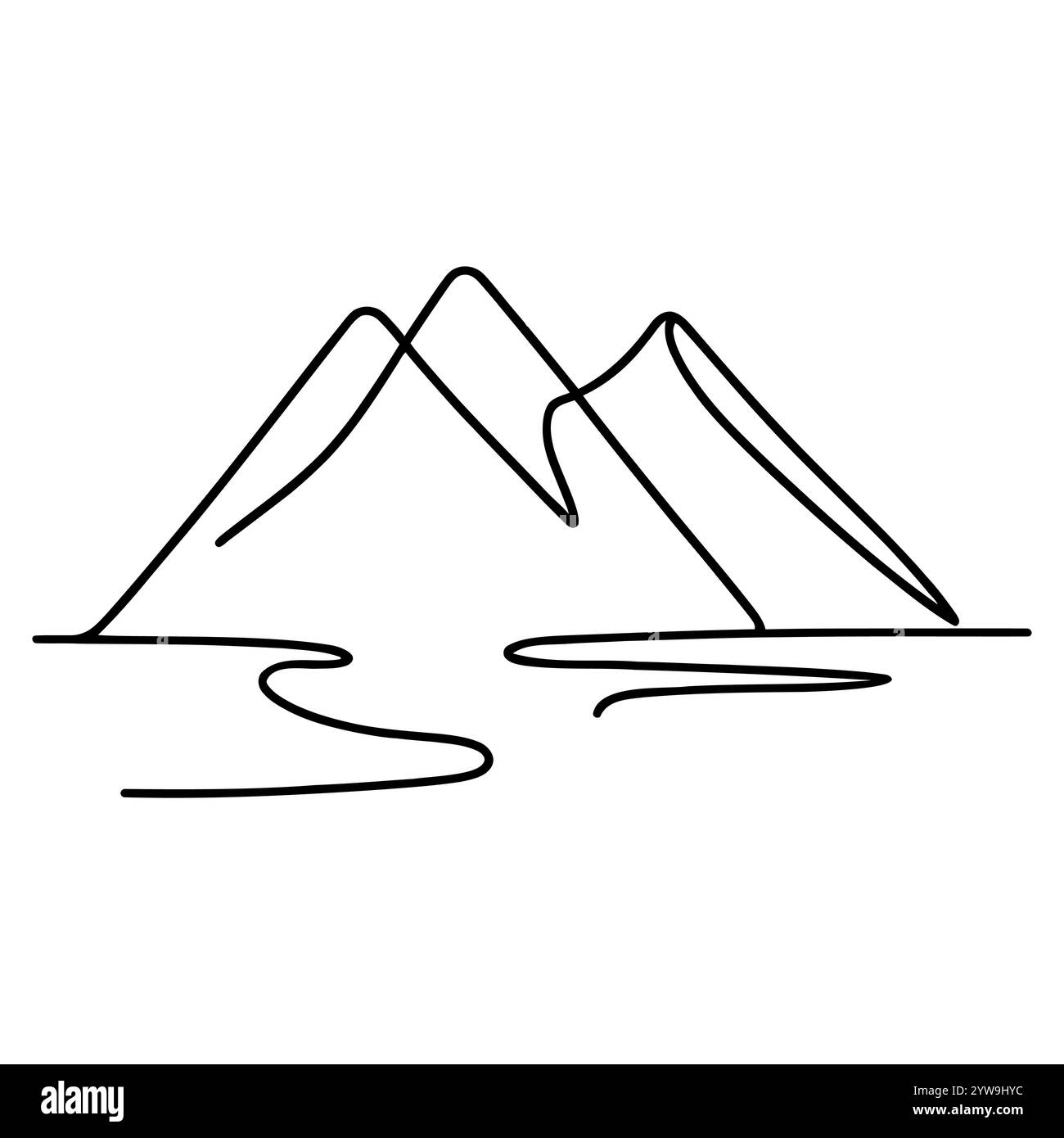Linear mountains, isolated on white background. Black hand drawn ...