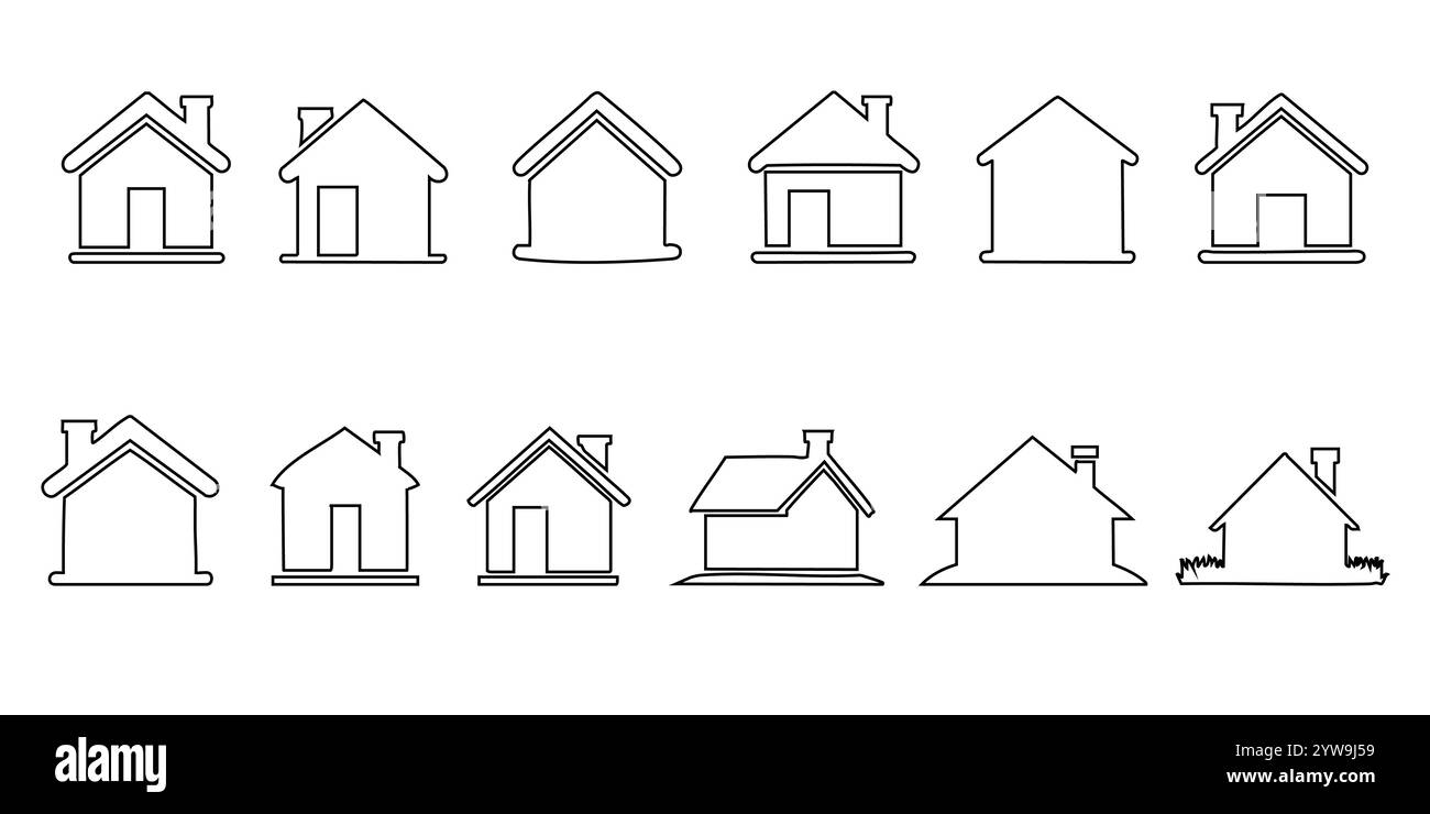 outline home line icons set, isolated on a white background. House ...