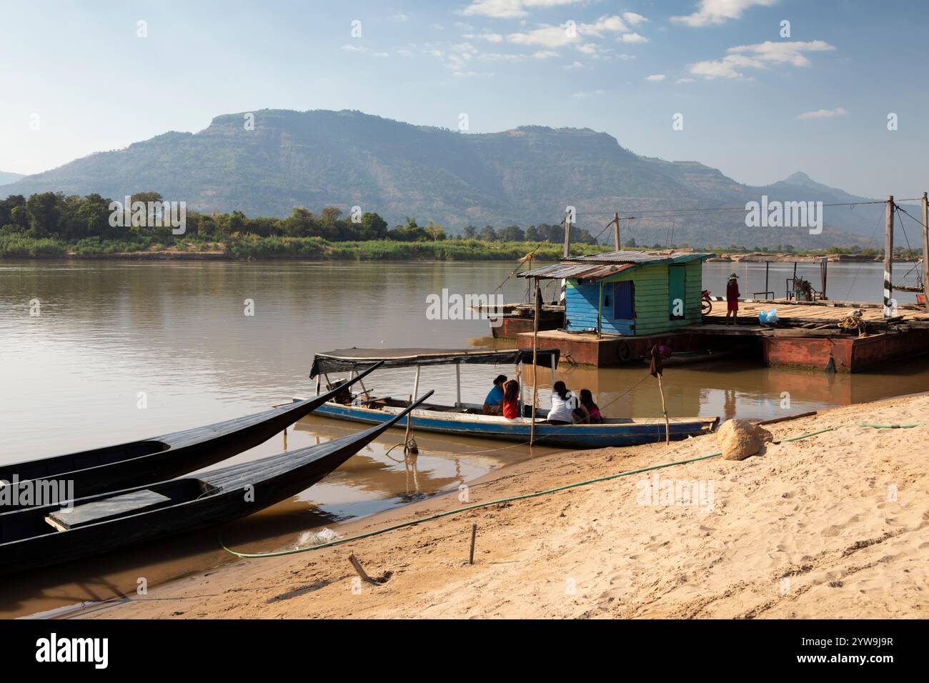 Ferries on the Mekong River at Muang, near Pakse, Champasak Province ...
