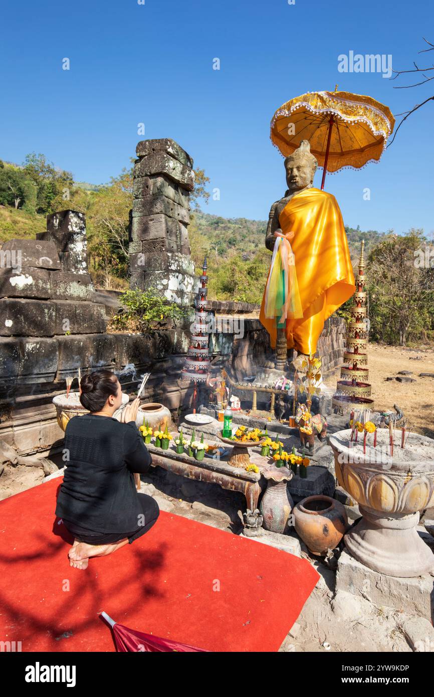 Shrine inside the ruins of the Khmer Hindu site of Wat Phou, Muang ...