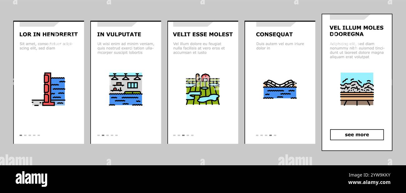 flood water disaster rain onboarding icons set vector Stock Vector ...