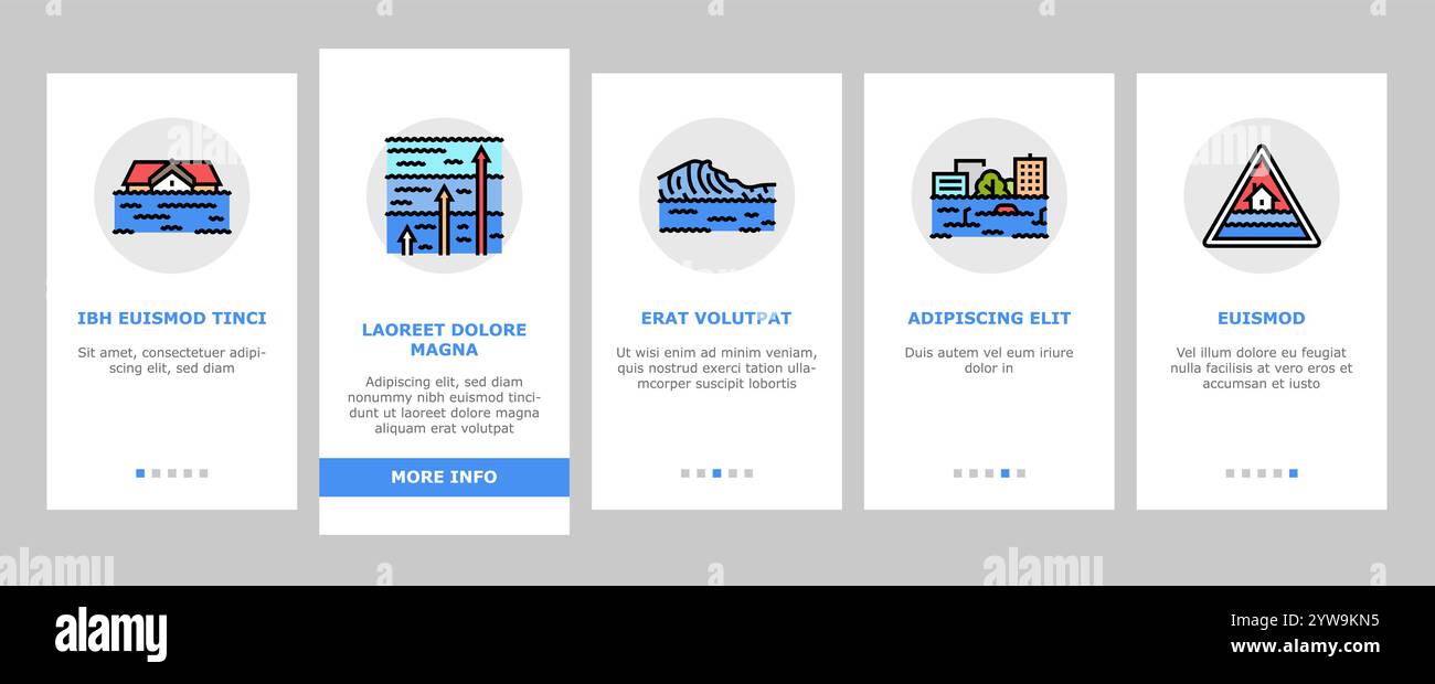 flood water disaster rain onboarding icons set vector Stock Vector ...