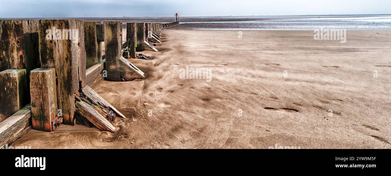 Groin detail on sandy beach, English East Coast, England, UK Stock ...