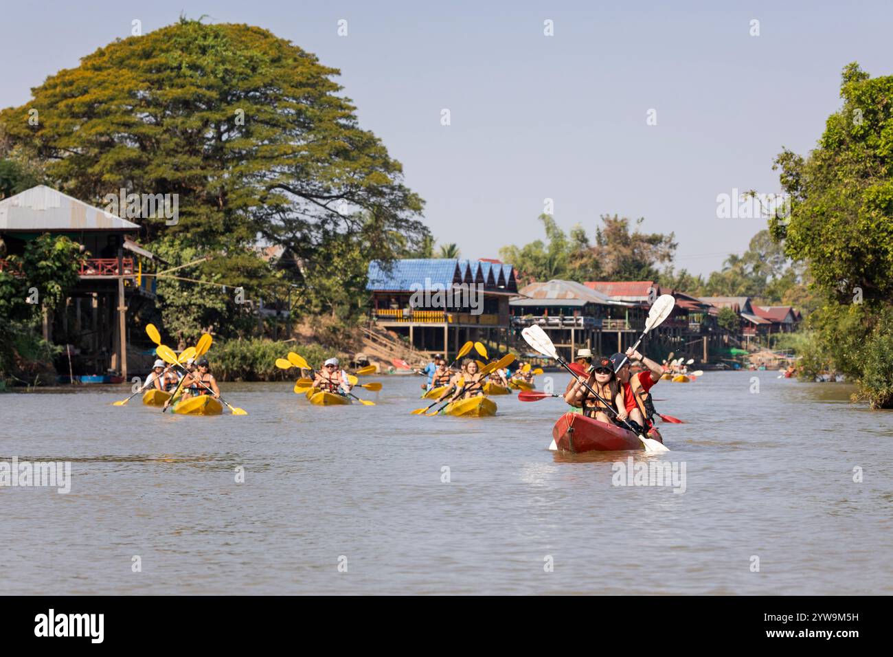 Kayaking on the Mekong River around Don Det island in the Four Thousand ...