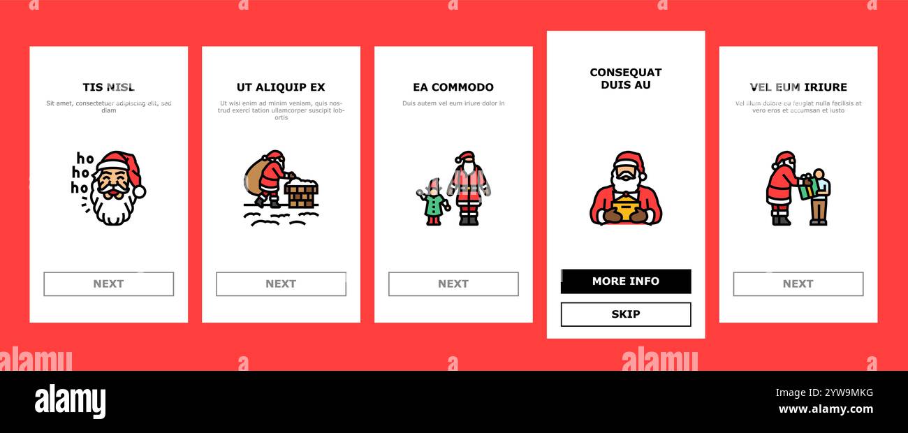 santa claus christmas reindeer onboarding icons set vector Stock Vector ...