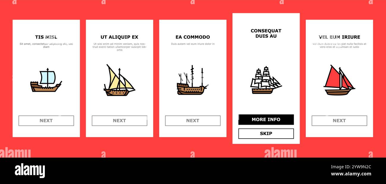 ancient ship maritime vessel onboarding icons set vector Stock Vector ...