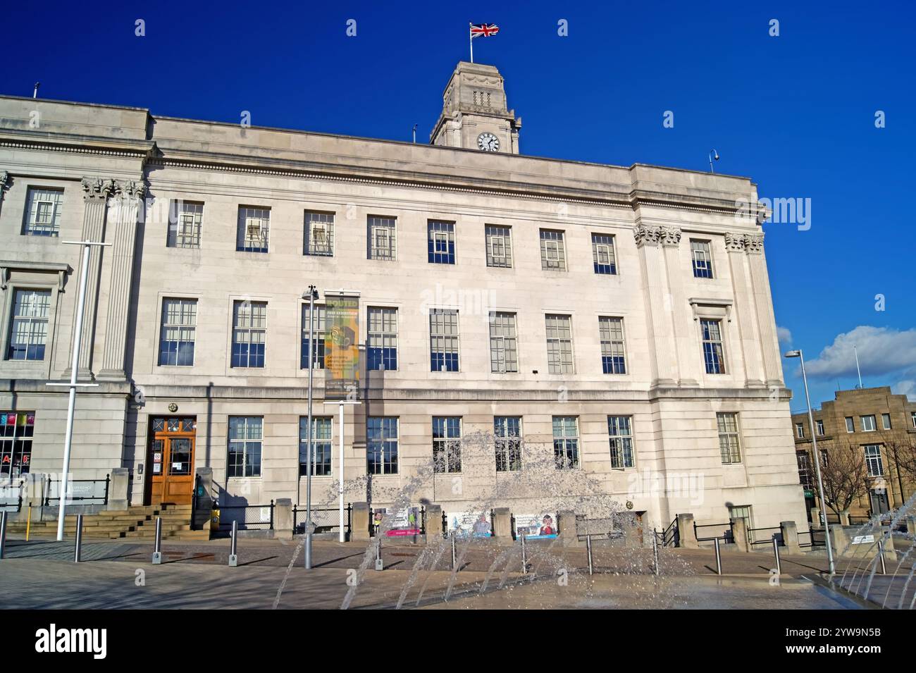 UK, South Yorkshire, Barnsley, Town Hall and Centenary Square Stock ...