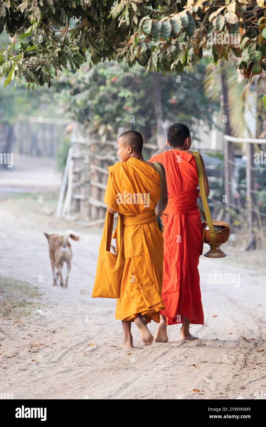 Buddhist monks on Don Daeng island on the Mekong River, Muang, near ...