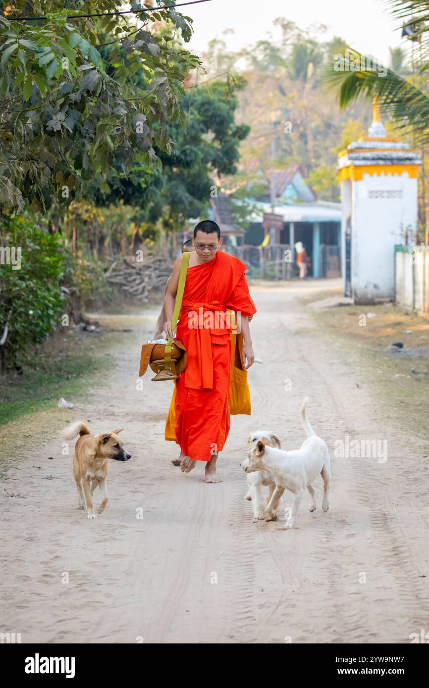 Buddhist monks on Don Daeng island on the Mekong River, Muang, near ...