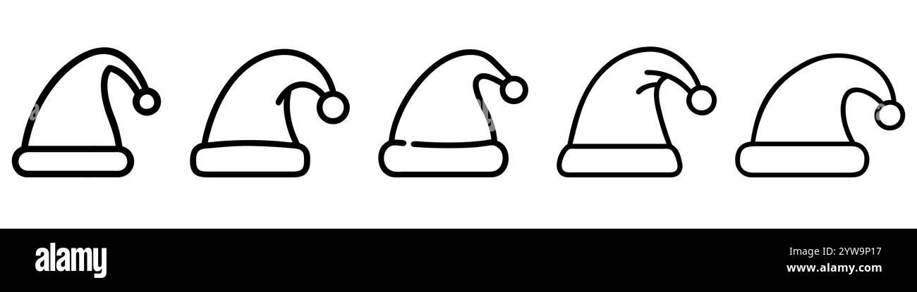 Set of linear Santa hat icons. Merry Christmas cute element. Noel hat ...