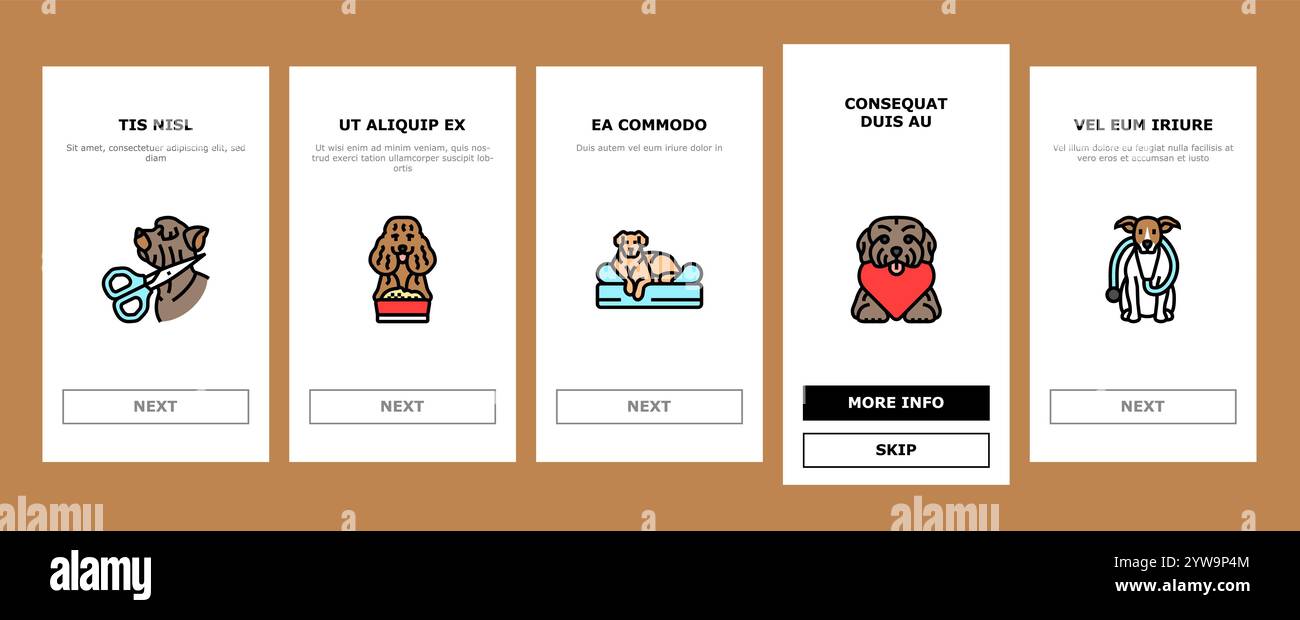 dog breeding genetics pedigree onboarding icons set vector Stock Vector ...