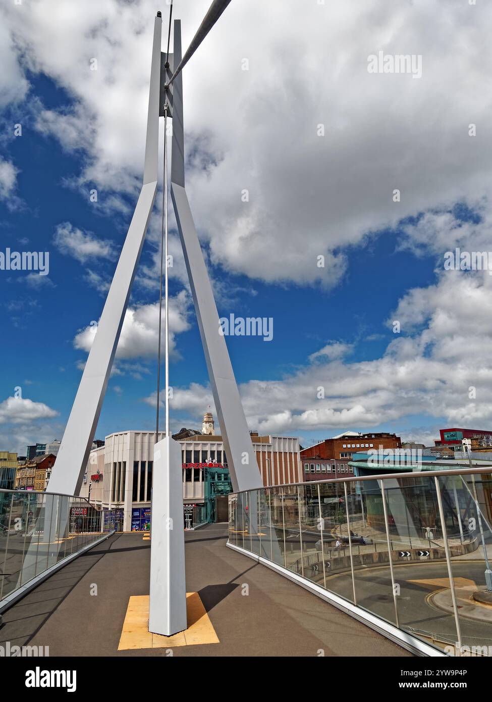UK, South Yorkshire, Barnsley, Tommy Taylor Memorial Bridge and Town ...