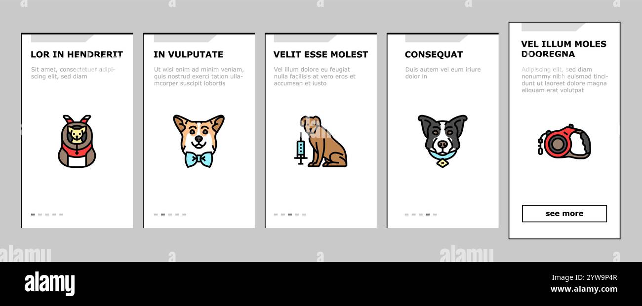 dog breeding genetics pedigree onboarding icons set vector Stock Vector ...