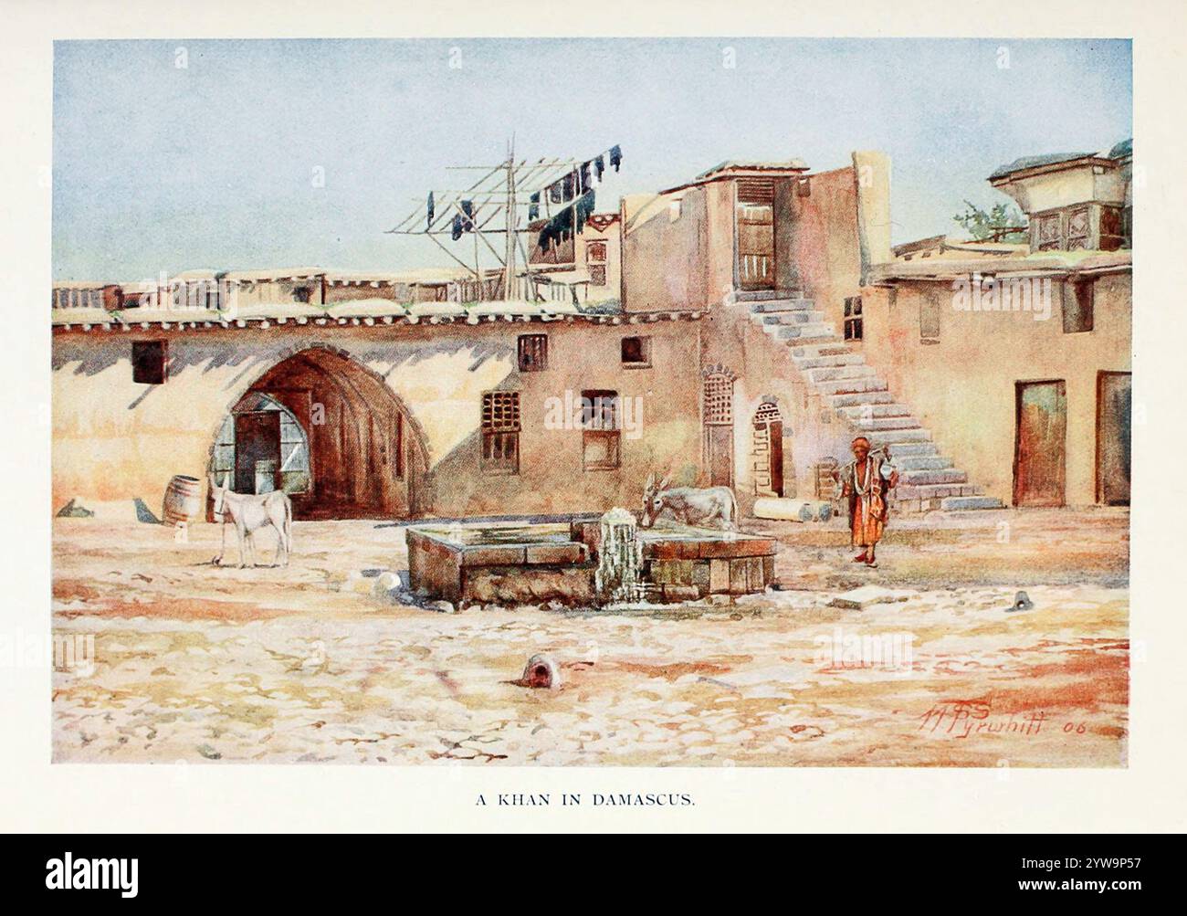 A Khan in Damascus. Vintage colour illustration of Damascus, Syria ...