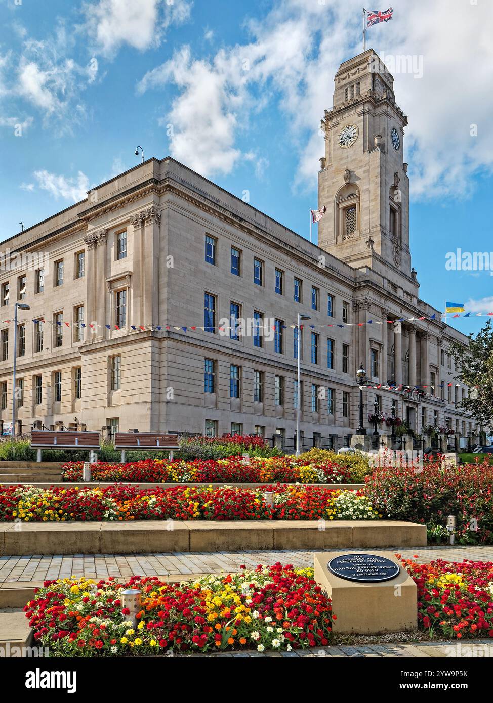UK, South Yorkshire, Barnsley, Town Hall and Centenary Square Stock ...