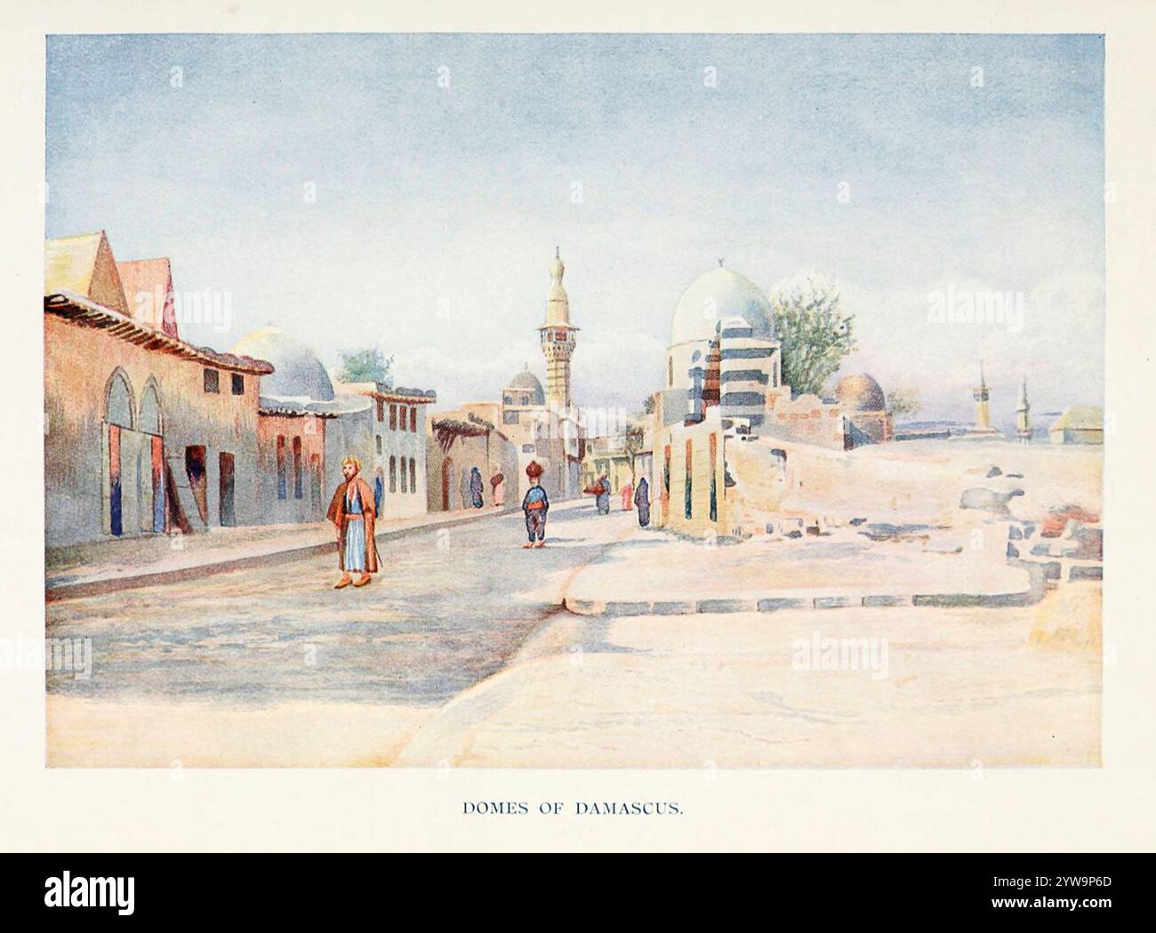 DOmes of Damascus. Vintage colour illustration of Damascus, Syria, from ...